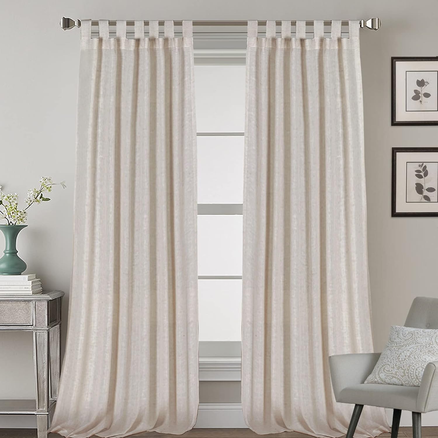 2pcs Linen Blended Translucent Curtain Cloth Living Room Bedroom ...