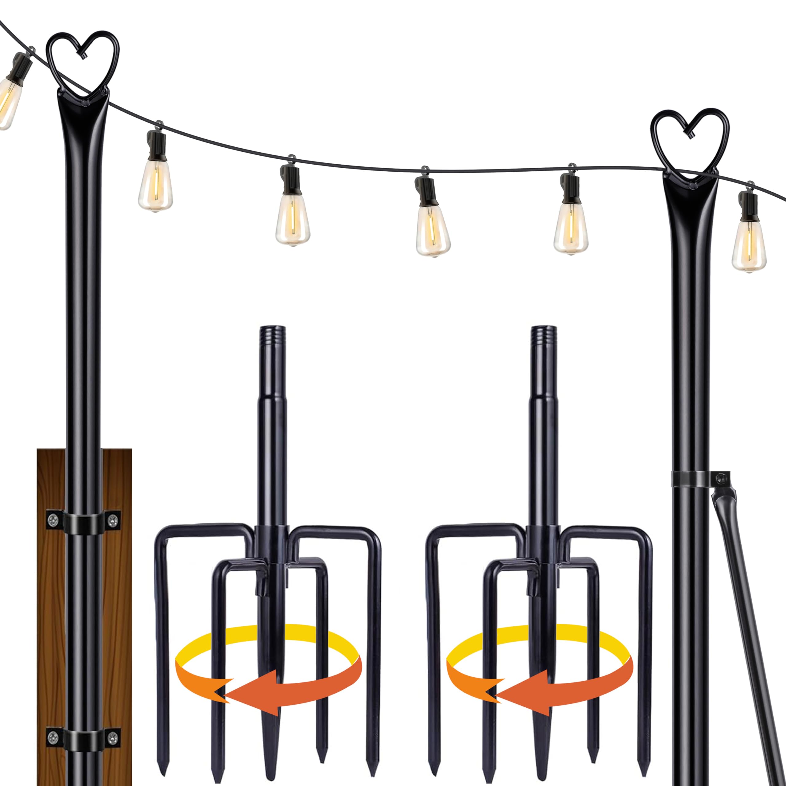 Ottsuls String Light Poles with 5 Fork, 2 Pack 10Ft Light Poles for ...
