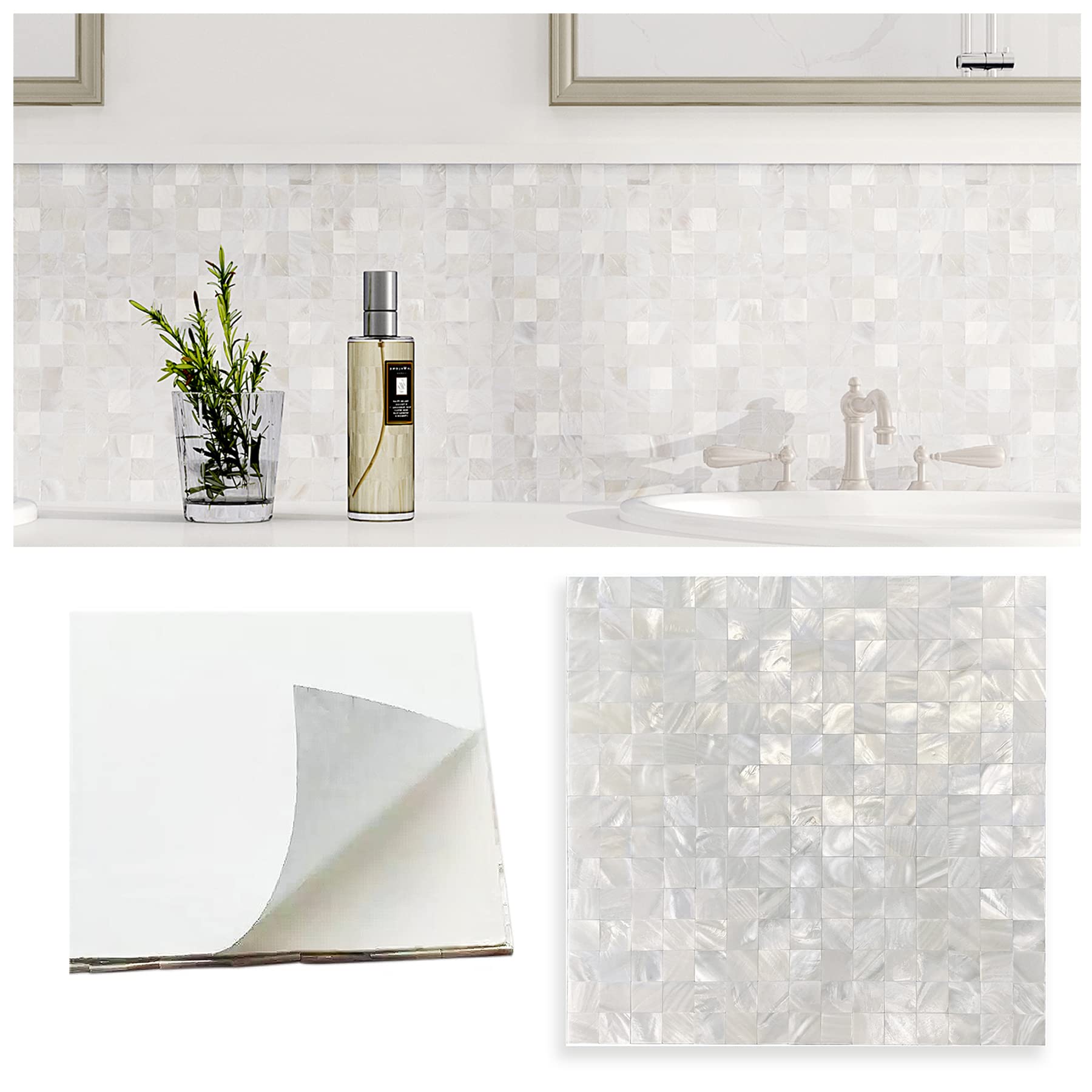 Peel and Stick Backsplash Mother of Pearl Tile, Yew & Tulip Self ...