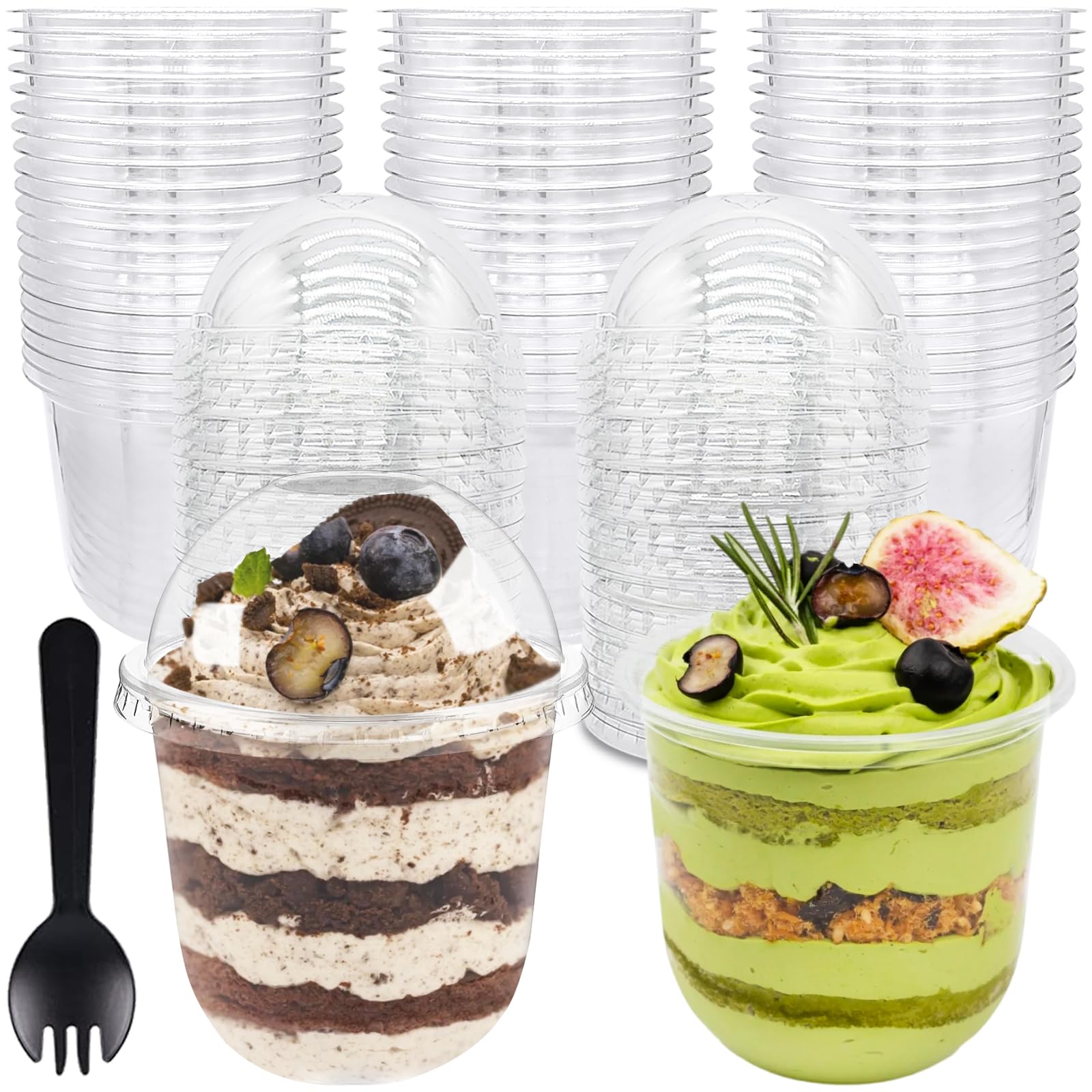 Jnnzzggu 100 Pack 12OZ Clear Plastic Cups with No Hole Dome Lids and ...