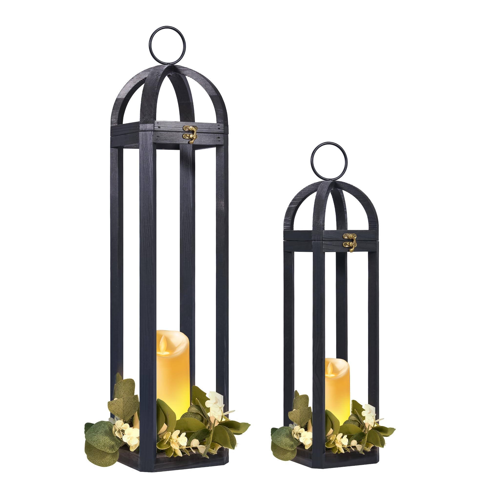 HPC Decor Rustic Farmhouse Lantern Decor-2 Pack Tall 30“ Vintage Wooden ...