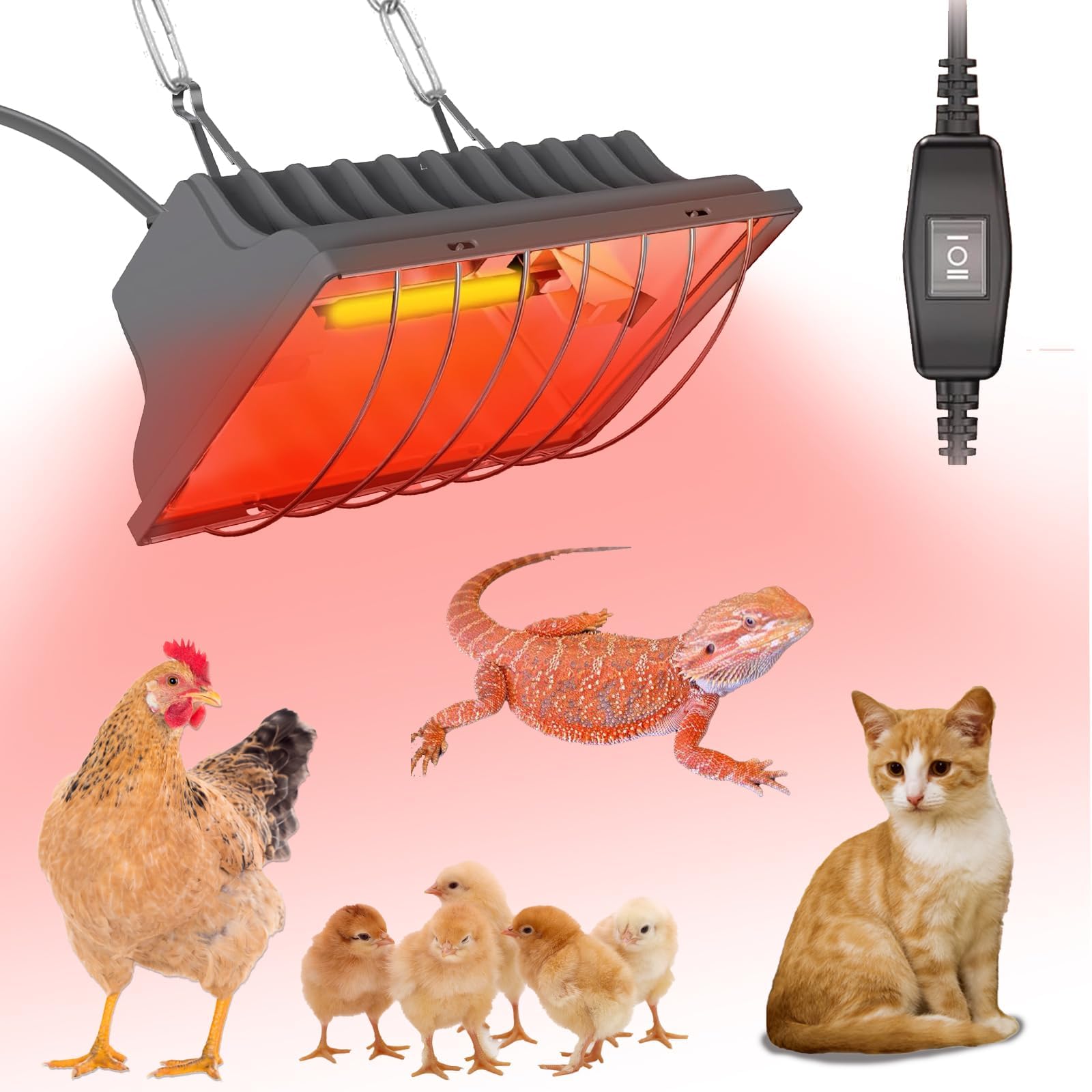 GIFANK Chicken Coop Heat Lamp 250W Chicken Coop Heater Temperature ...