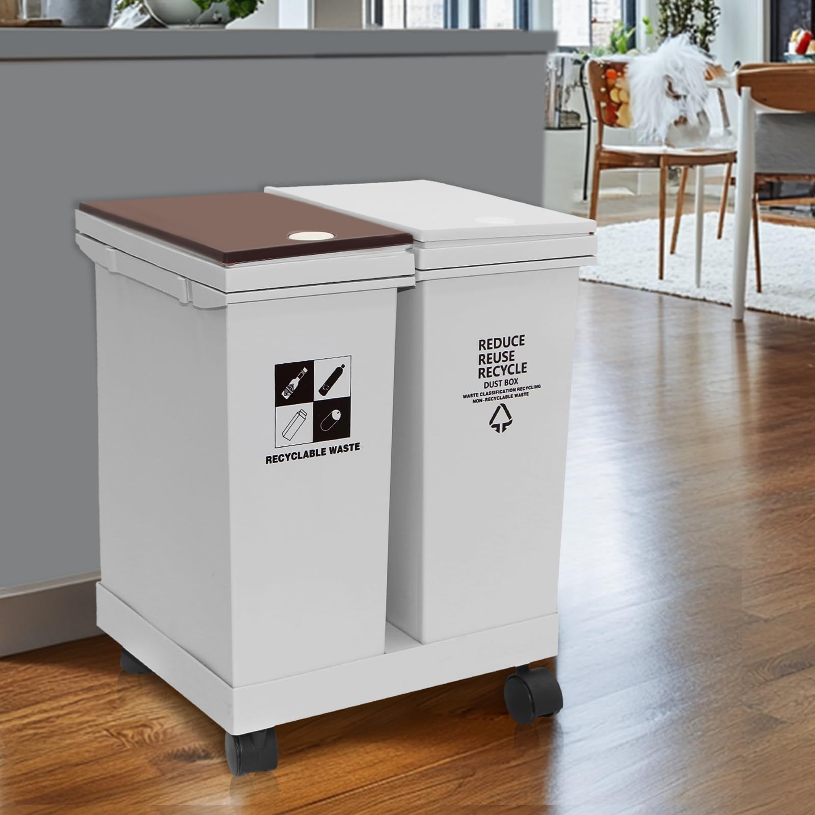 **Its Small** 20L x 2 Compartment Trash Can with Wheels, Dual Garbage ...