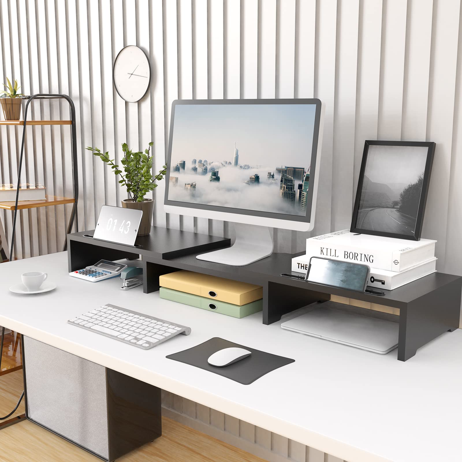 Mua WALI Dual Monitor Stand Riser, 3 Shelf Laptop and Computer Monitor ...