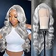 Amazon.com : Msviki Christmas Party Wig 200% Silver Grey Lace Front Wig Human Hair 13x4 HD ...