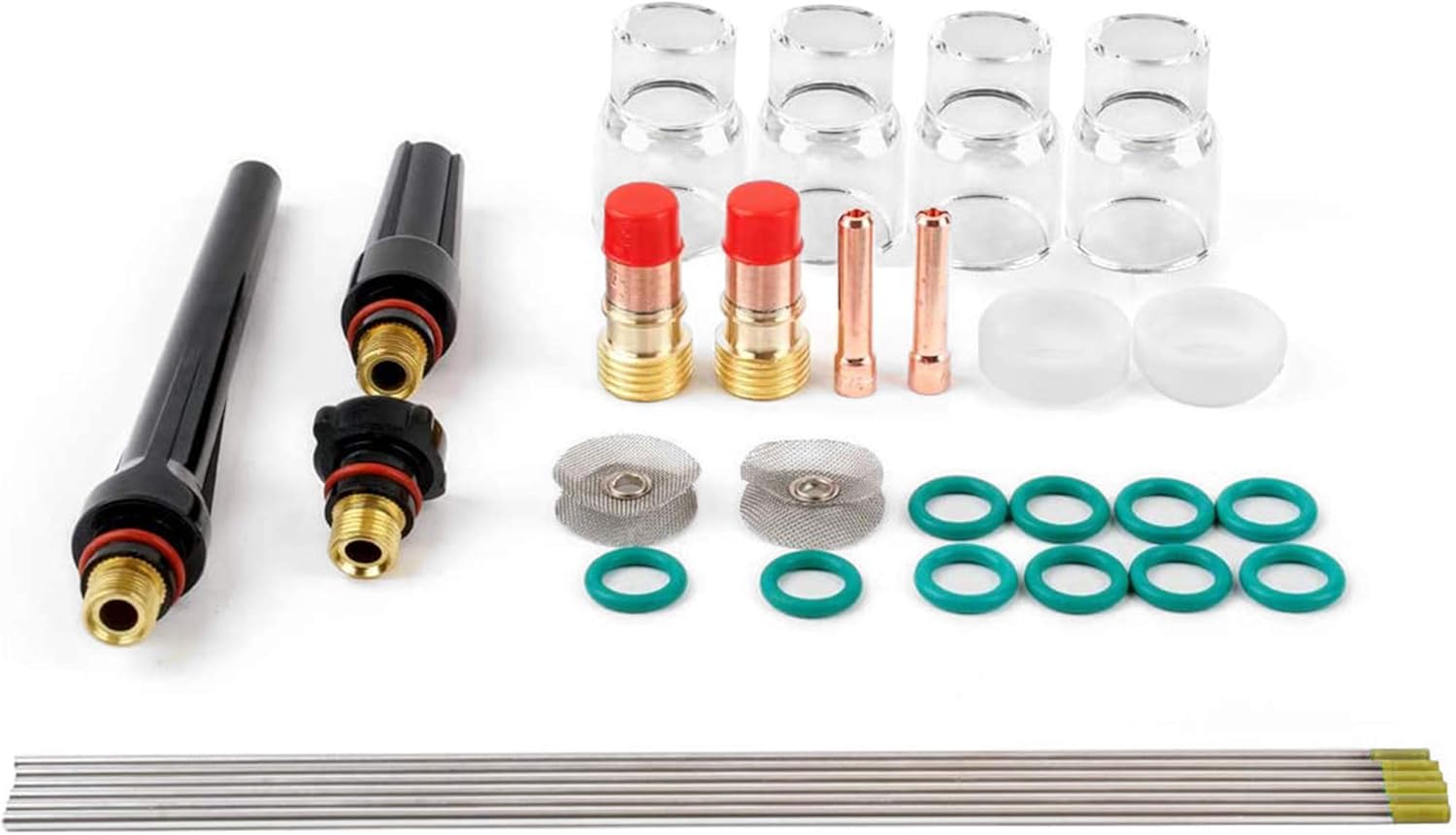 RX WELD 31PCS TIG Stubby Gas Lens 17GL332 3/32" & #12 Pyrex Cup & 1.5% ...