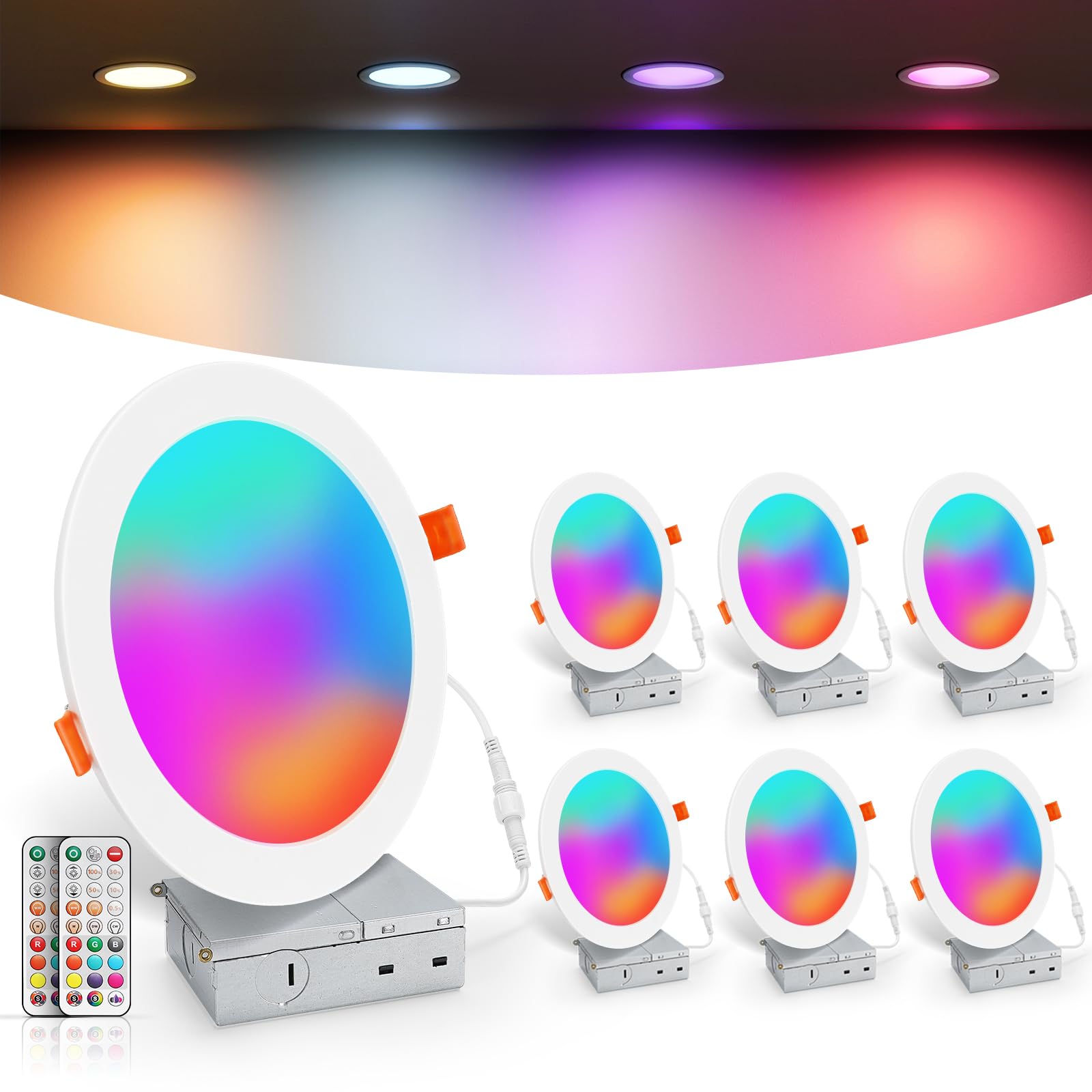 VARICART Recessed Lighting 6 inch RGBCW Color Changing Canless LED ...