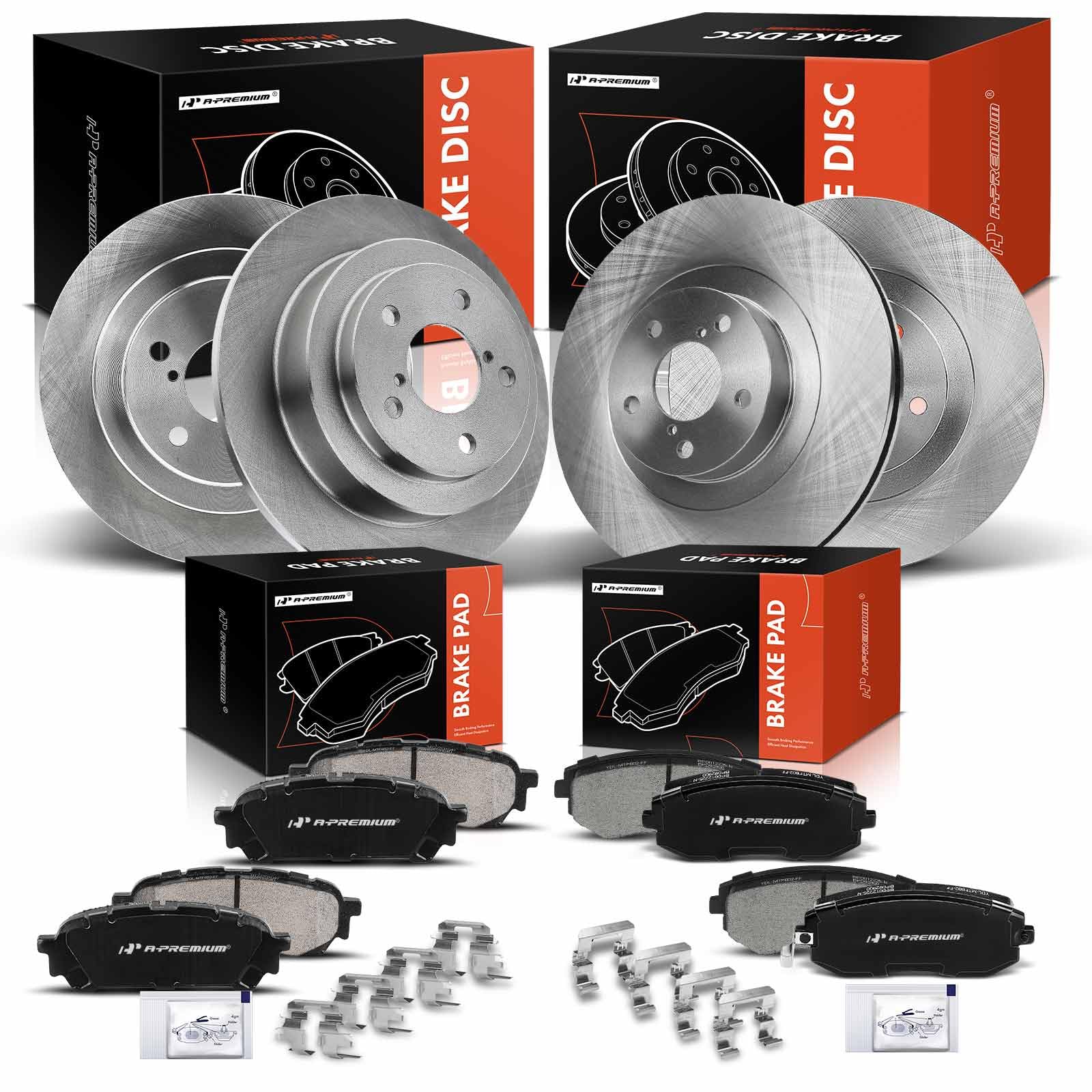 A-Premium Front Vented and Rear Solid Disc Brake Rotors + Ceramic Pads ...