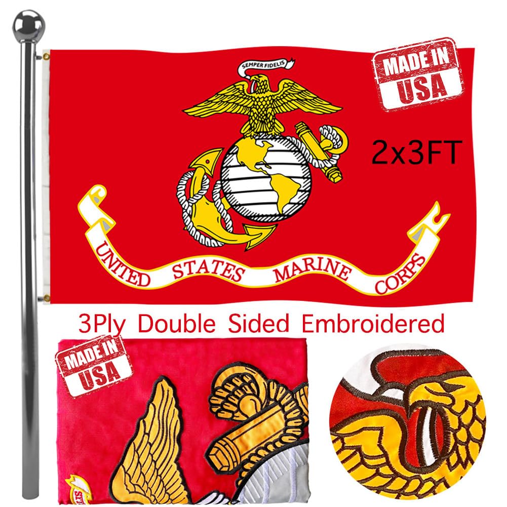 Jayus Embroidered US Marine Corps Military Flags 2x3 FT Outdoor - 340D ...