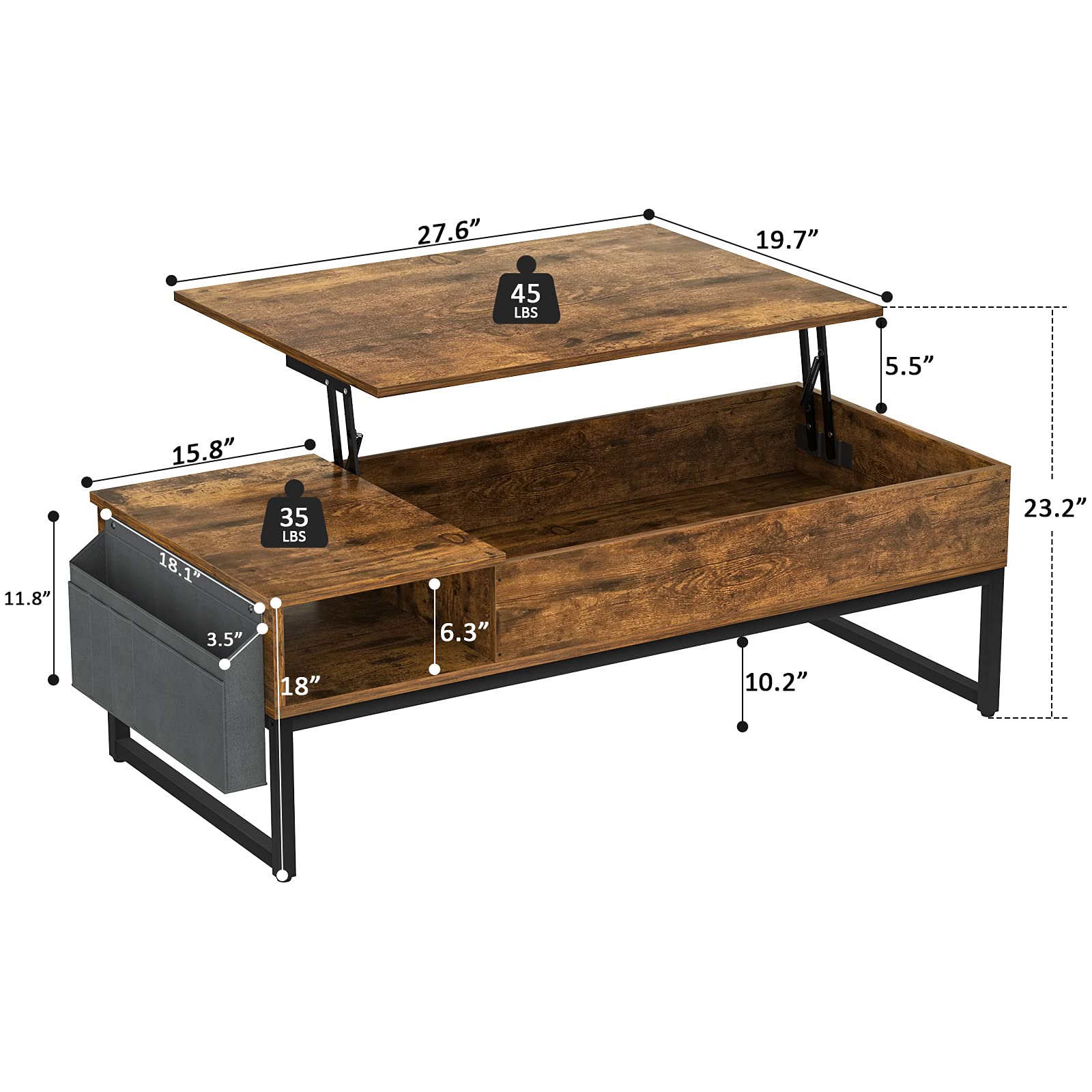 Mua Aheaplus Tea Coffee Central Table with Storage, Wood Lifting Top ...