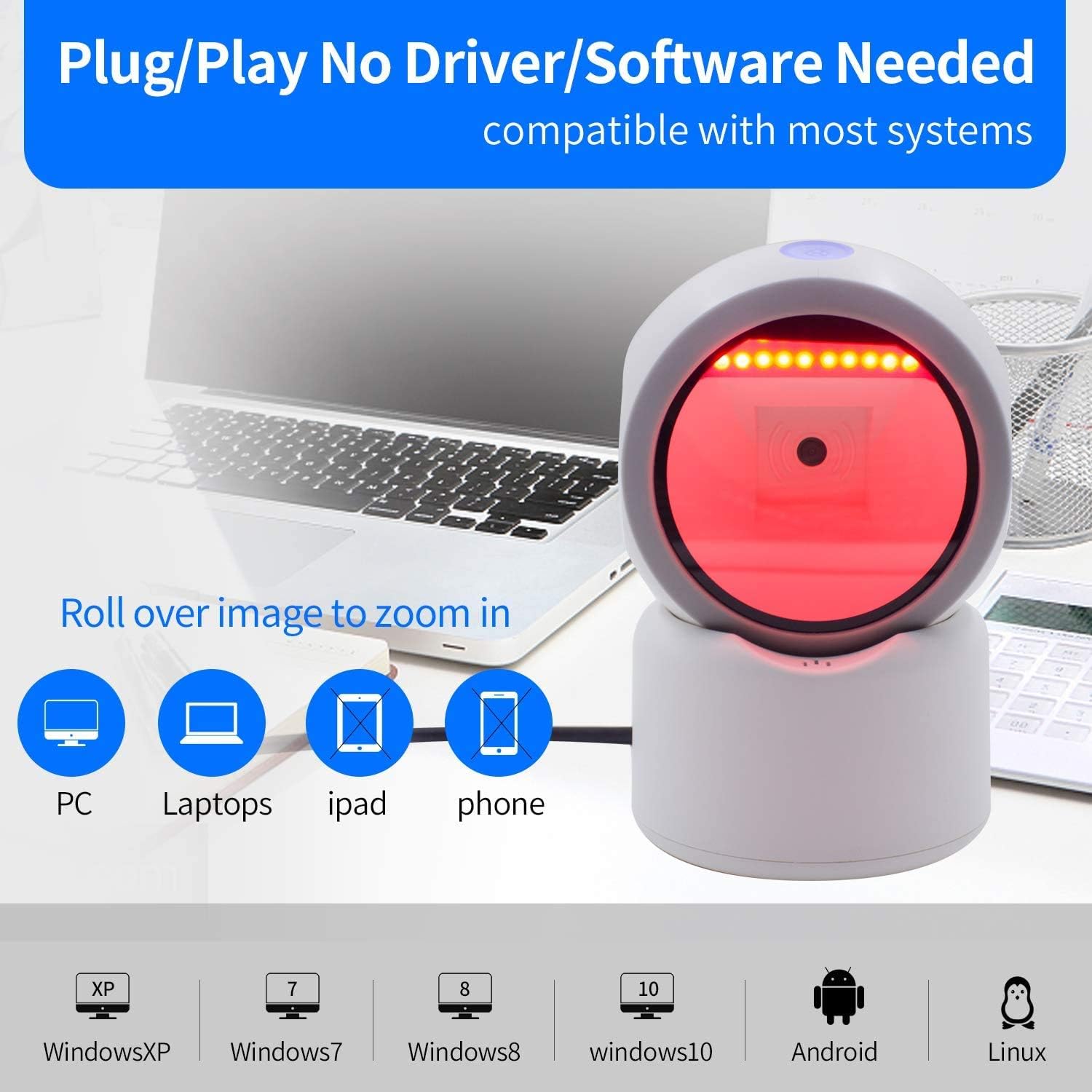 QR Wireless Barcode Scanner,Symcode 1D 2D Handheld Cordless 2 in 1 2 ...