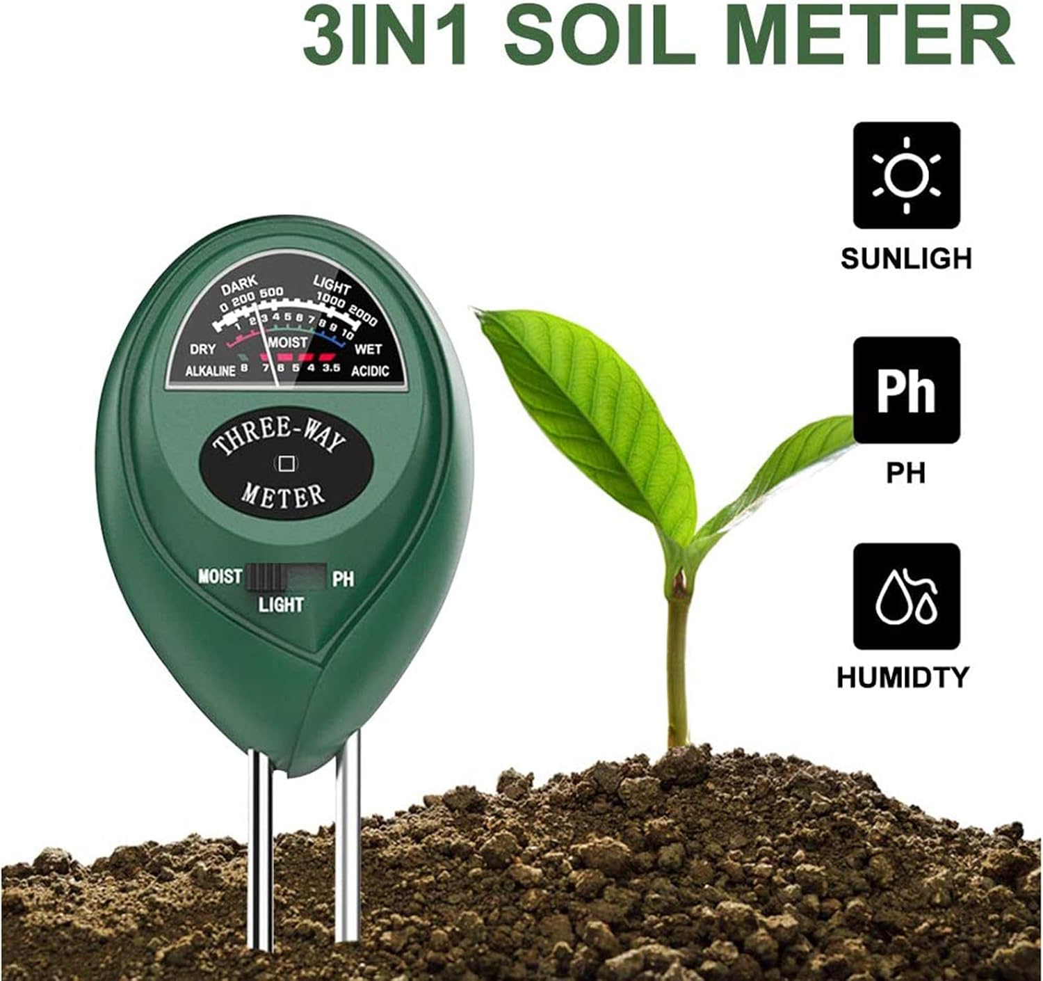 ATUIO – Soil PH Testing Kit 3 in 1, 3 in 1 Soil Tester [Light ...