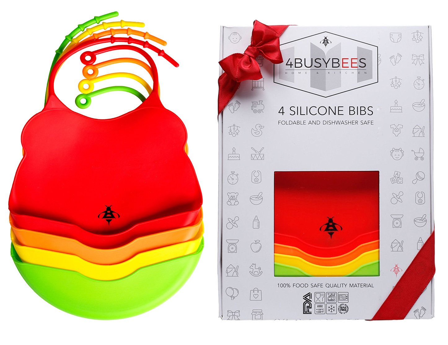 SOFT and BPA FREE Baby Feeding Silicone Bib - PACK OF 4 COLORS Baby ...