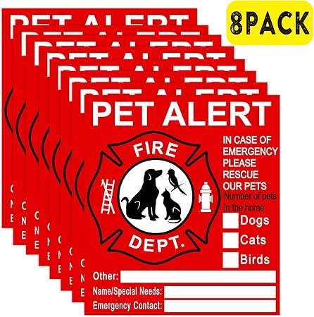 Pet Inside Sticker - 8 Pack Pet Alert Safety Fire Rescue Sticker Decal ...