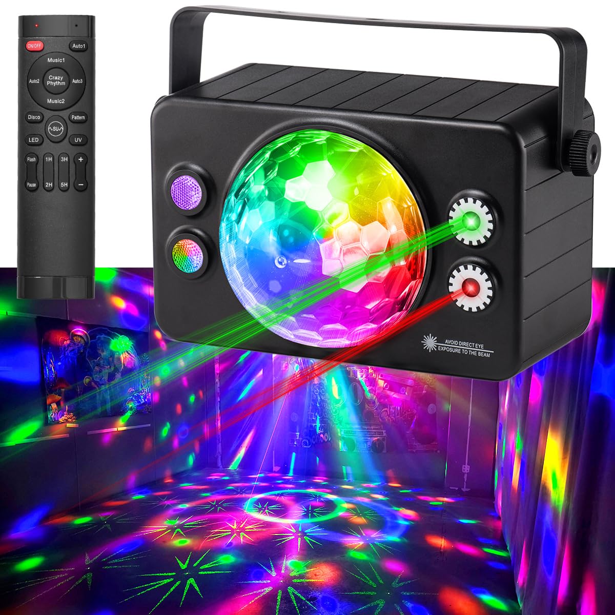 Laucnpty 4 in 1 Party Lights Dj Disco Ball Light with Sound Activated ...