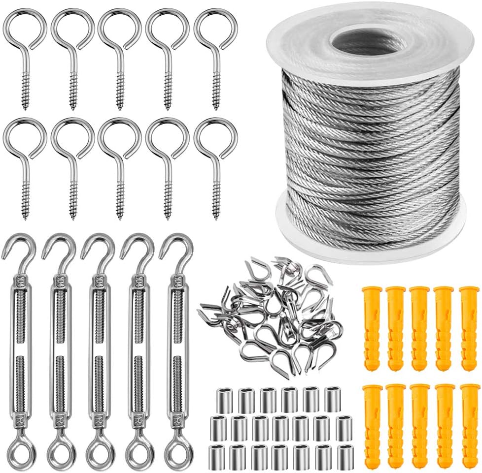 MoneRffi Garden Wire Picture Wire & Cable Railing Kits,15m/50ft PVC Coated Heavy Duty 304 ...