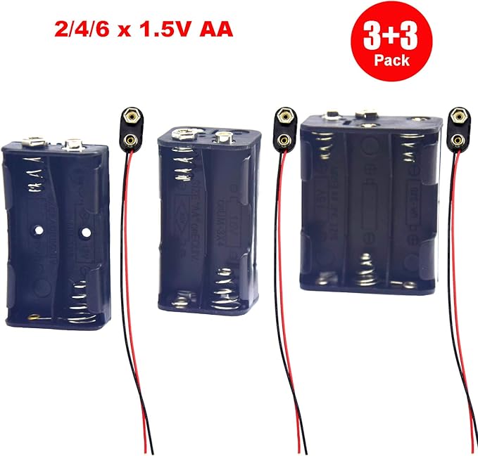 Yosawa 3-Pieces 2/4/6x1.5v AA Battery Holder Case,Black Plastic DIY ...
