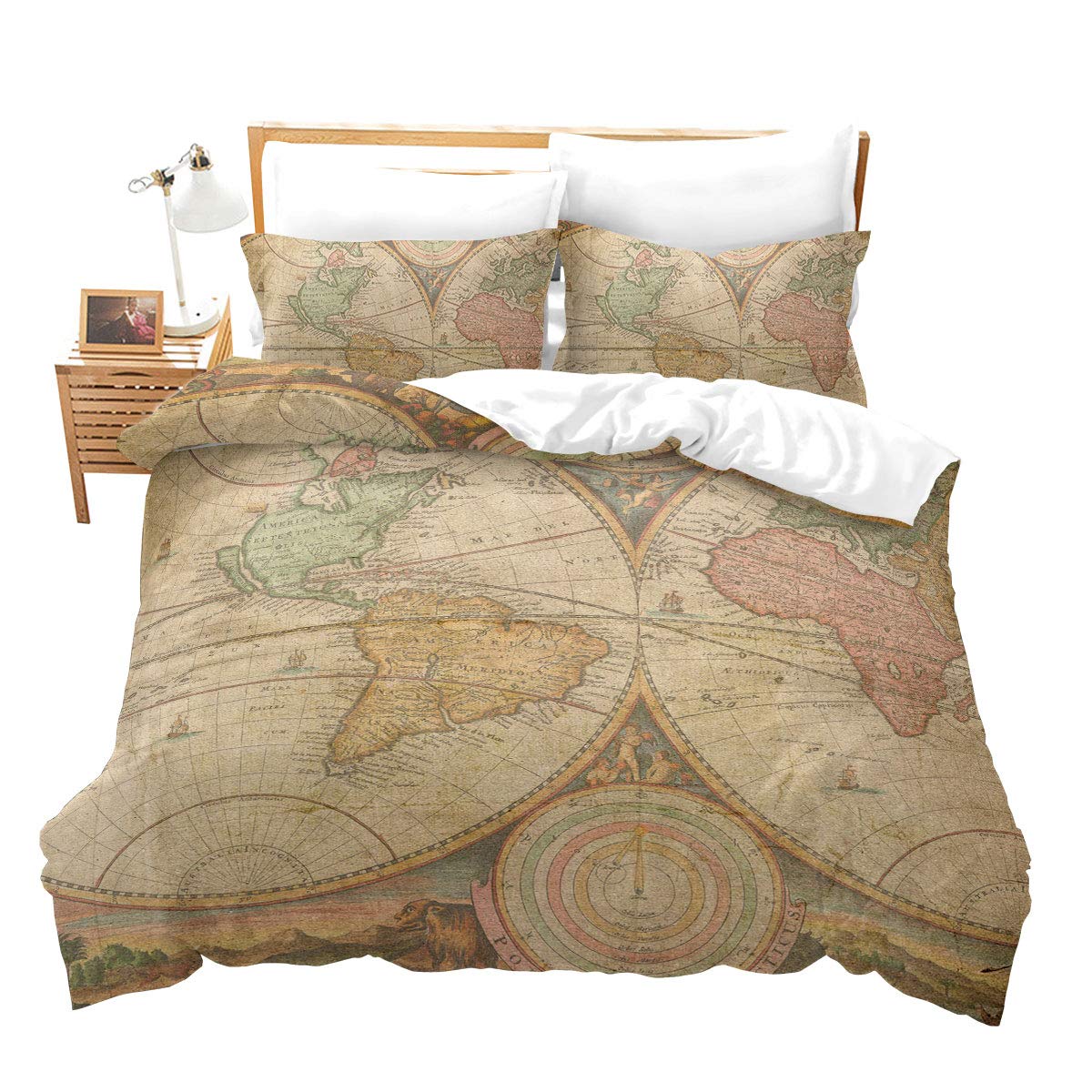 Homewish Vintage Map Bedding Set Twin Size World Map Theme Design Duvet ...