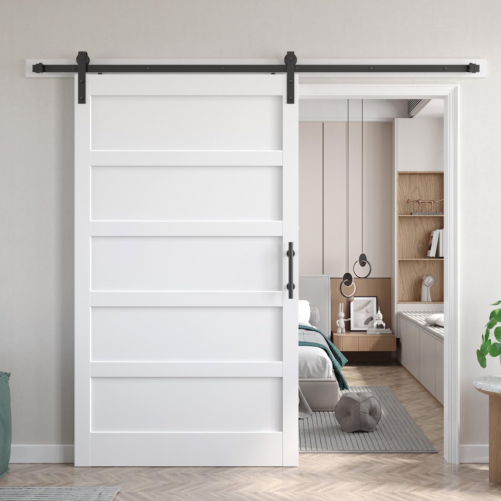 Fredbeck 48x80 inch White Barn Door with 8FT Sliding Barn Door Hardware ...
