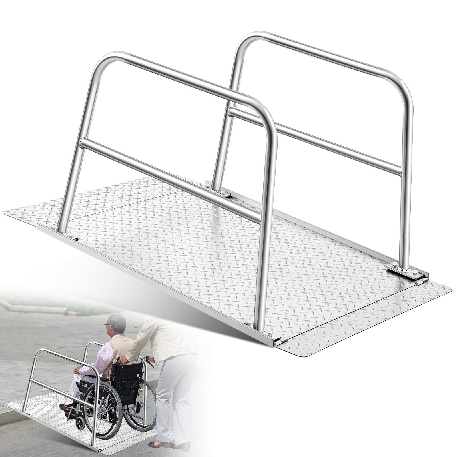 Blulu Door Threshold Ramp with Handrails, Adjustable 40 L x 31.5 W x 24 ...