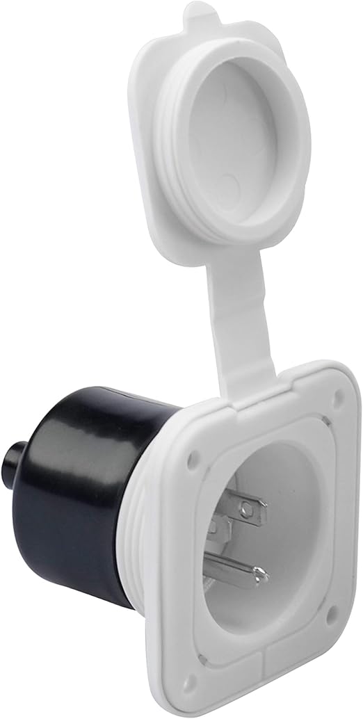 RVGUARD NEMA 5-15,White 15 Amp Flanged Inlet 125V, Shore Power outlet Receptacle with Waterproof ...