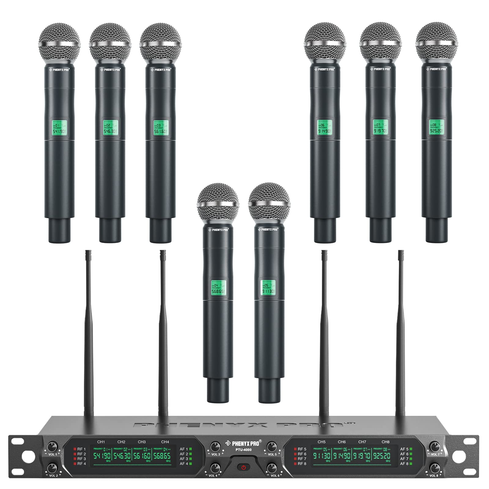 Phenyx Pro Wireless Microphone System, 8-Channel UHF Cordless Mic with ...