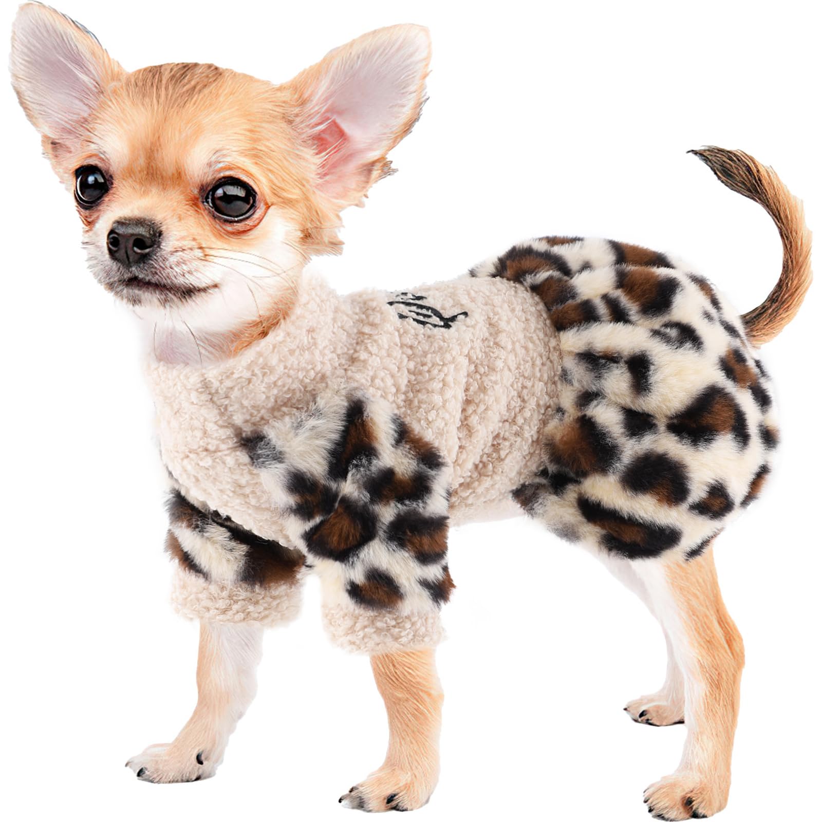 Fall Winter Dog Clothes, Leopard Dog Sweater Dress for Small Dogs, Warm ...