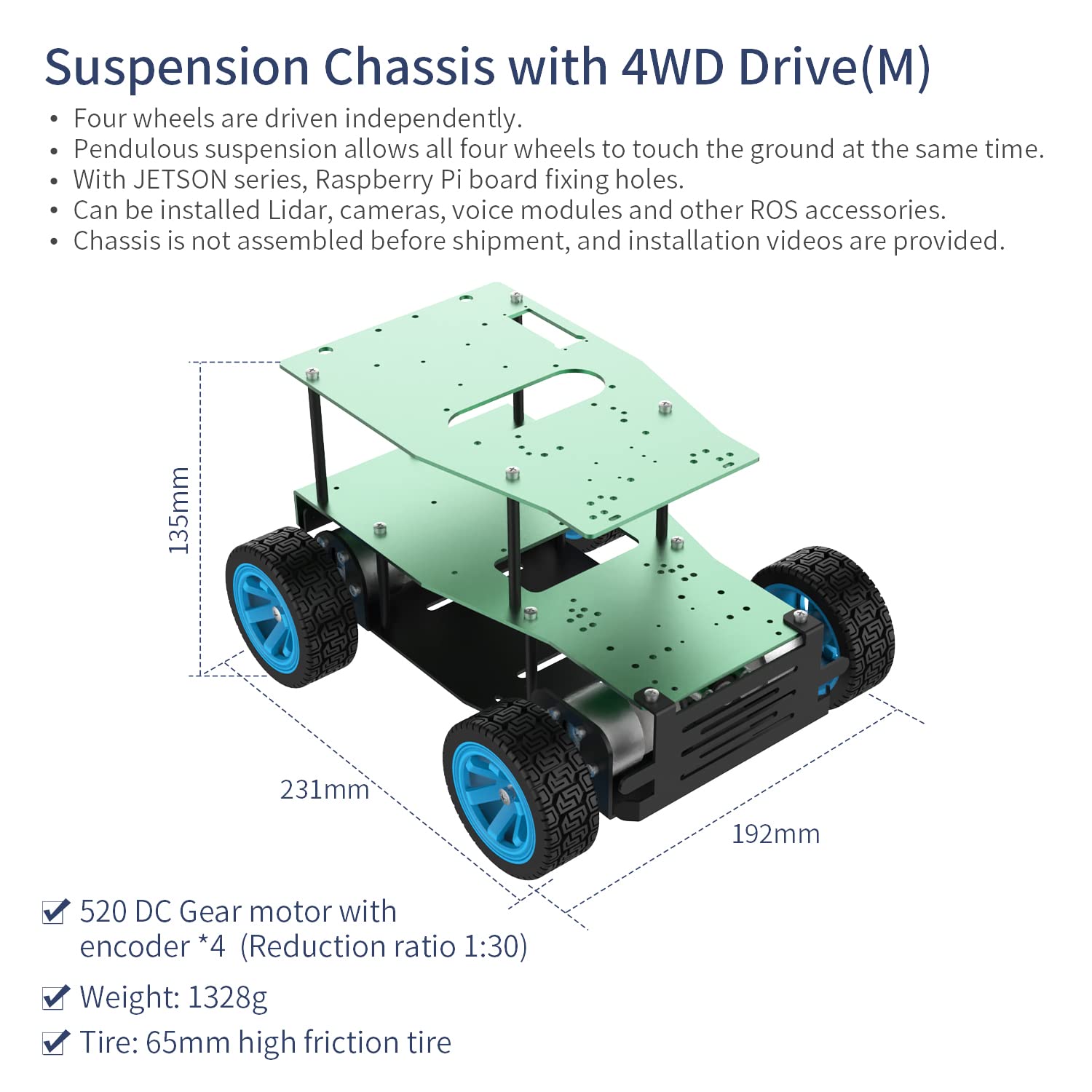 Mua Yahboom Robot Metal Kits Suspension 4WD Frame with 12V 520 DC ...