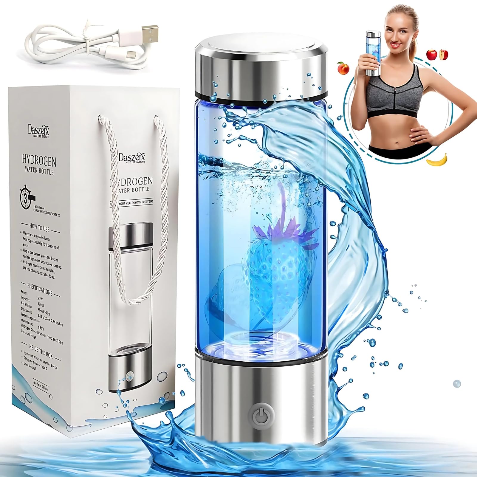 DASZERX® Hydrogen Water Bottle Generator - Advanced Hydrogen Water Bottles with SPE PEM ...