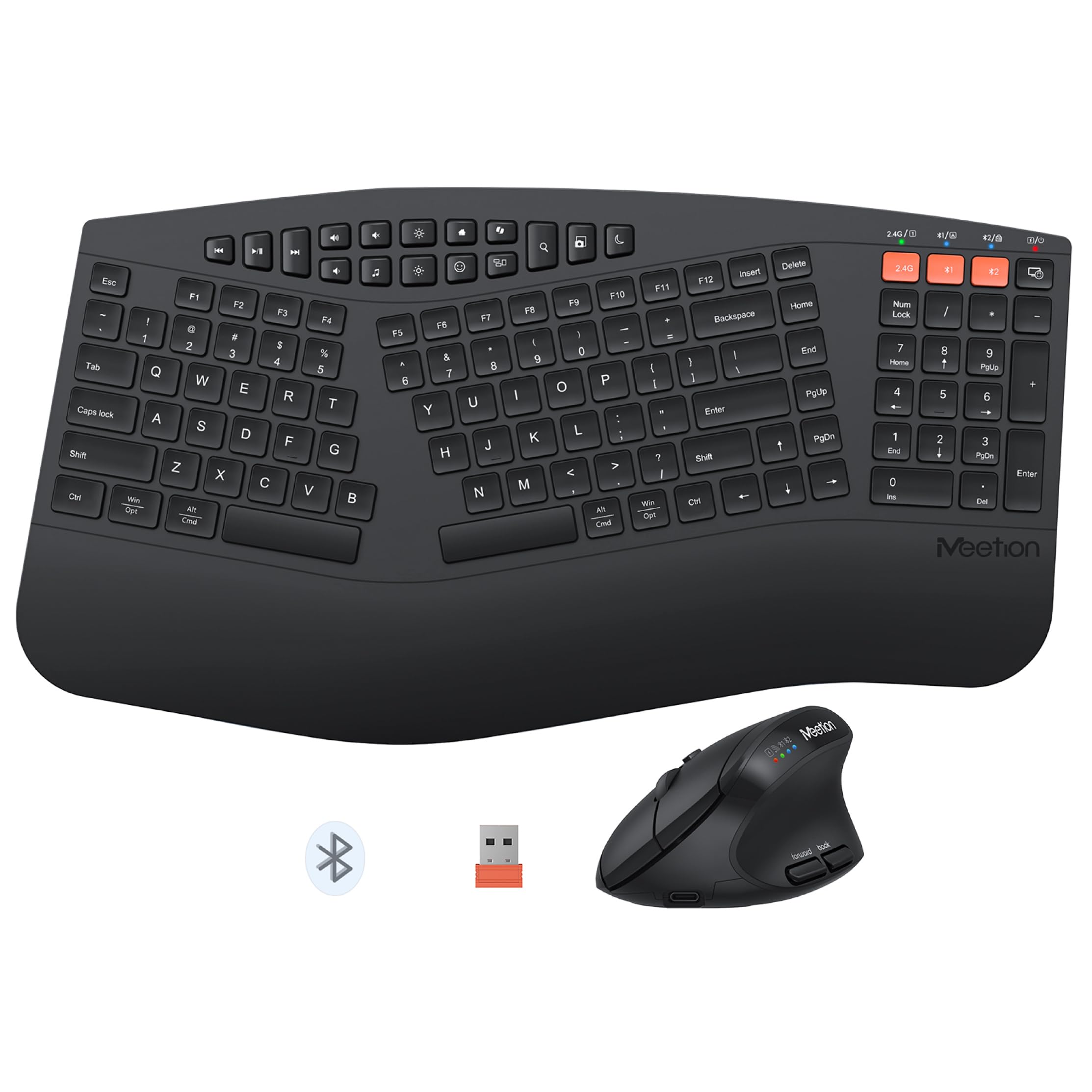 MEETION 2024 Upgrade Ergonomic Keyboard and Mouse, Multi-Device ...