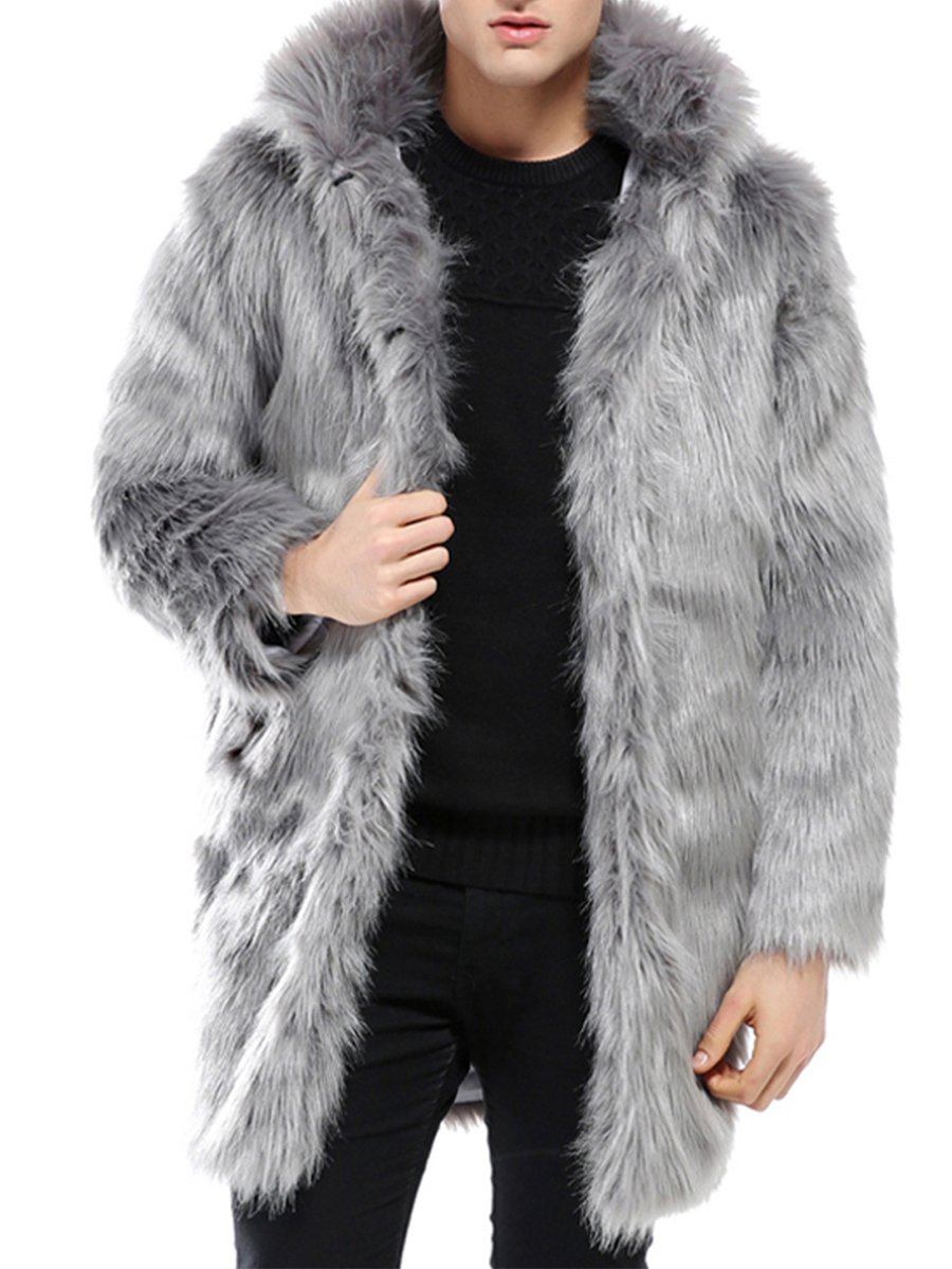 JOLLYCHIC Men's Long Hair Faux Fox Fur Hooded Thicken Winter Coat ...