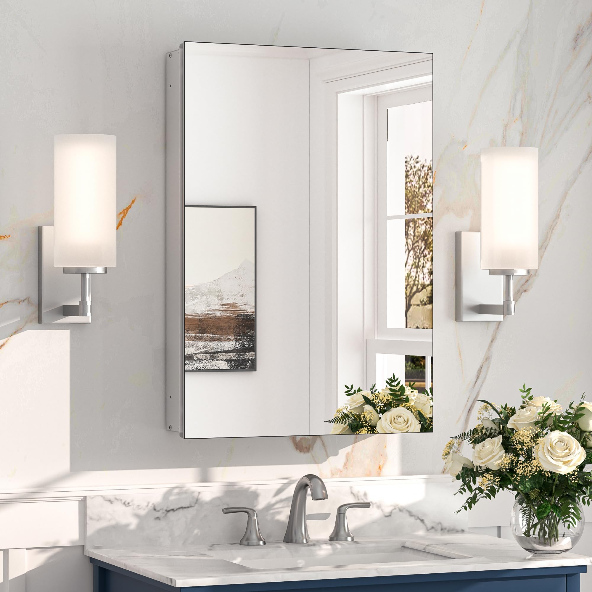 Keonjinn 16 x 24 Inch Bathroom Medicine Cabinet Mirror, Silver ...