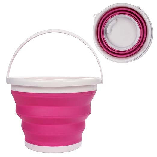 Collapsible Water Bucket - 10litre Pink Silicone Plastic Bucket with ...