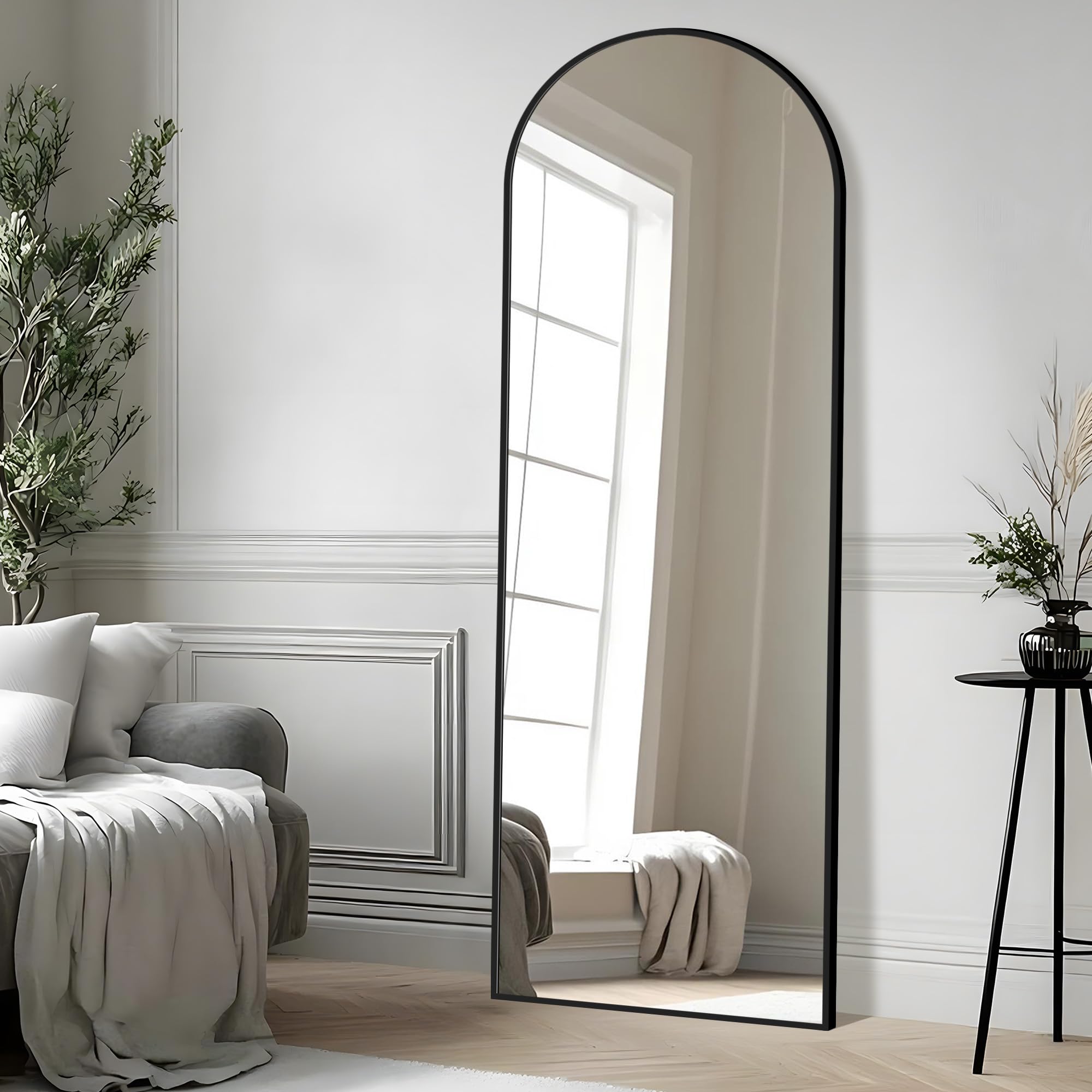 55x20" Arched Full Length Mirror with Stand, Black Long Floor Mirrors ...