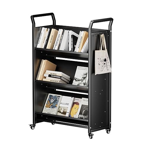 NICOMOW Rolling Book Cart,49''x31.5''x13.78'' V-Shaped Library Cart ...