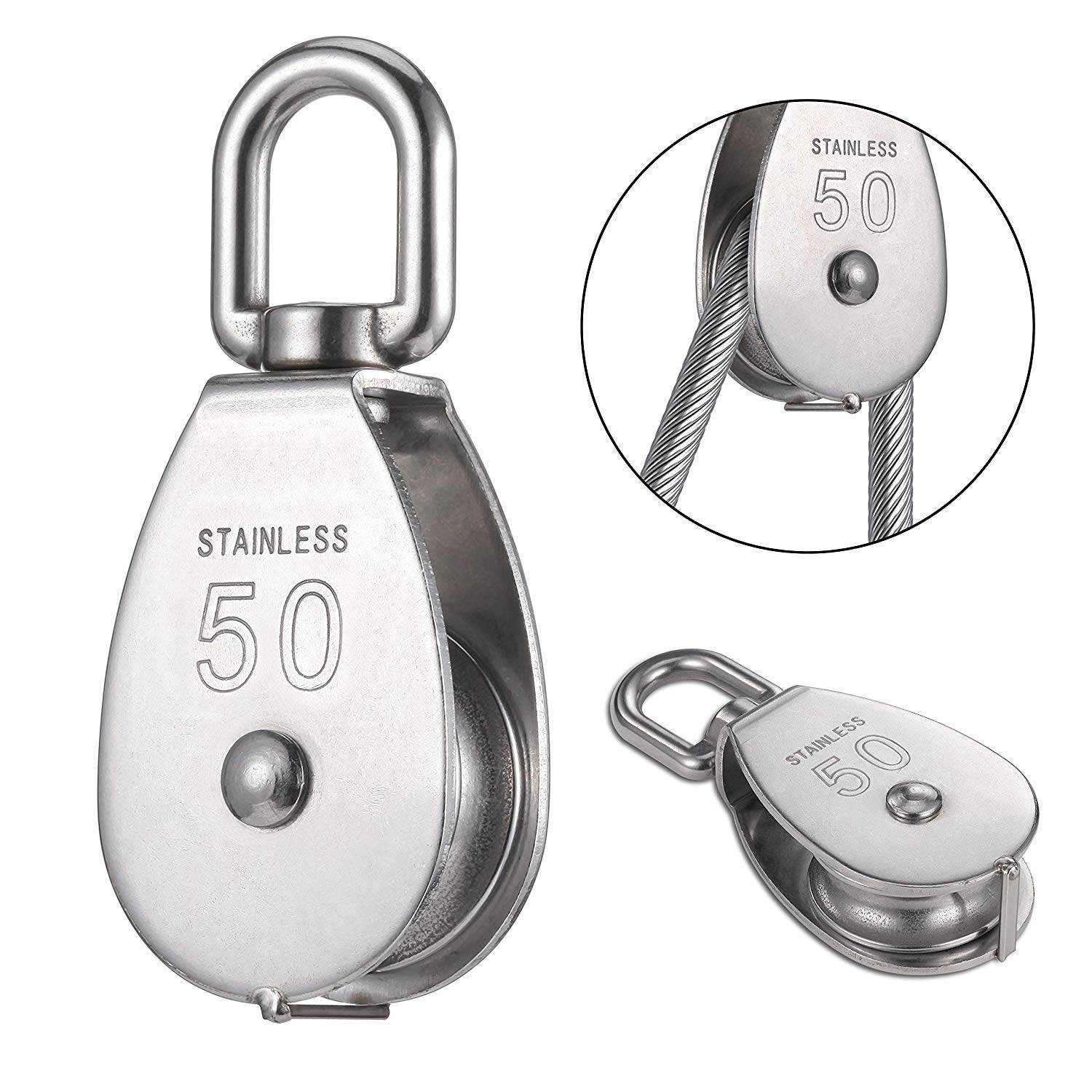 M50 Single Pulley Block, 50MM Heavy Duty 304 Stainless Steel Pulley ...