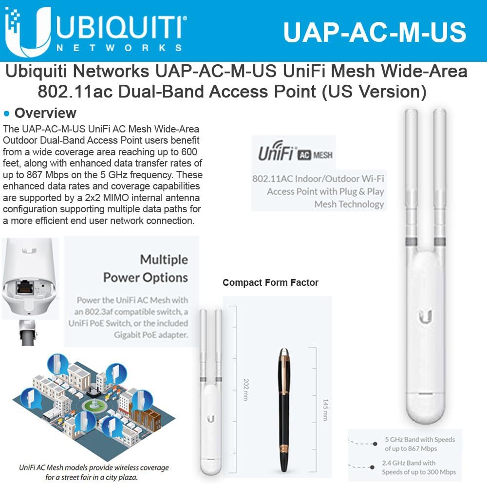 Ubiquiti Networks UAP-AC-M-US UniFi AC Mesh Wide-Area In/Out Dual-Band ...
