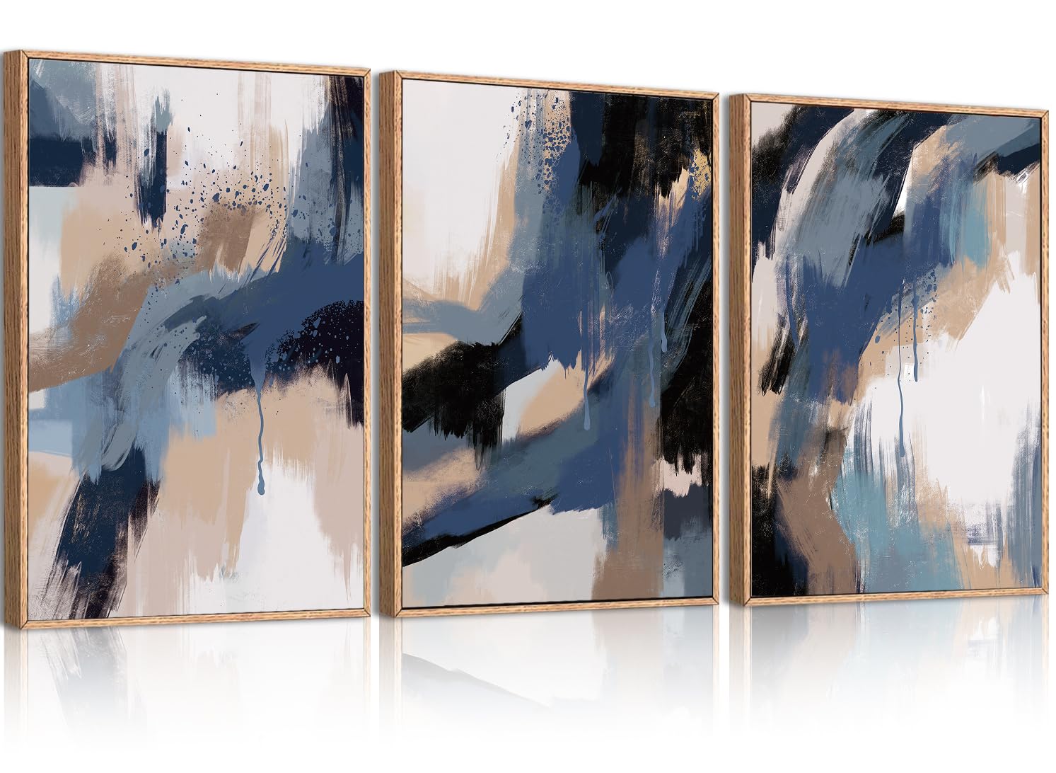 BINCUE Large Blue Abstract Canvas Wall Decor Framed Modern Wall Art Set ...