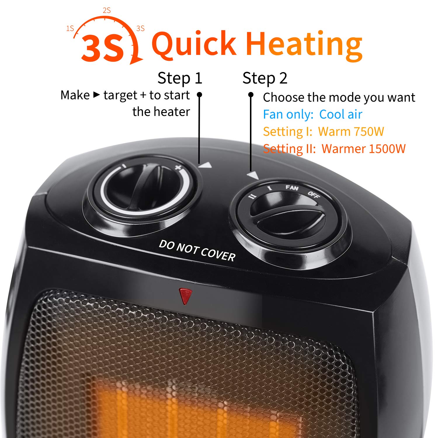 Ceramic Space Heater, 750W/1500W Portable Electric Heater with ...
