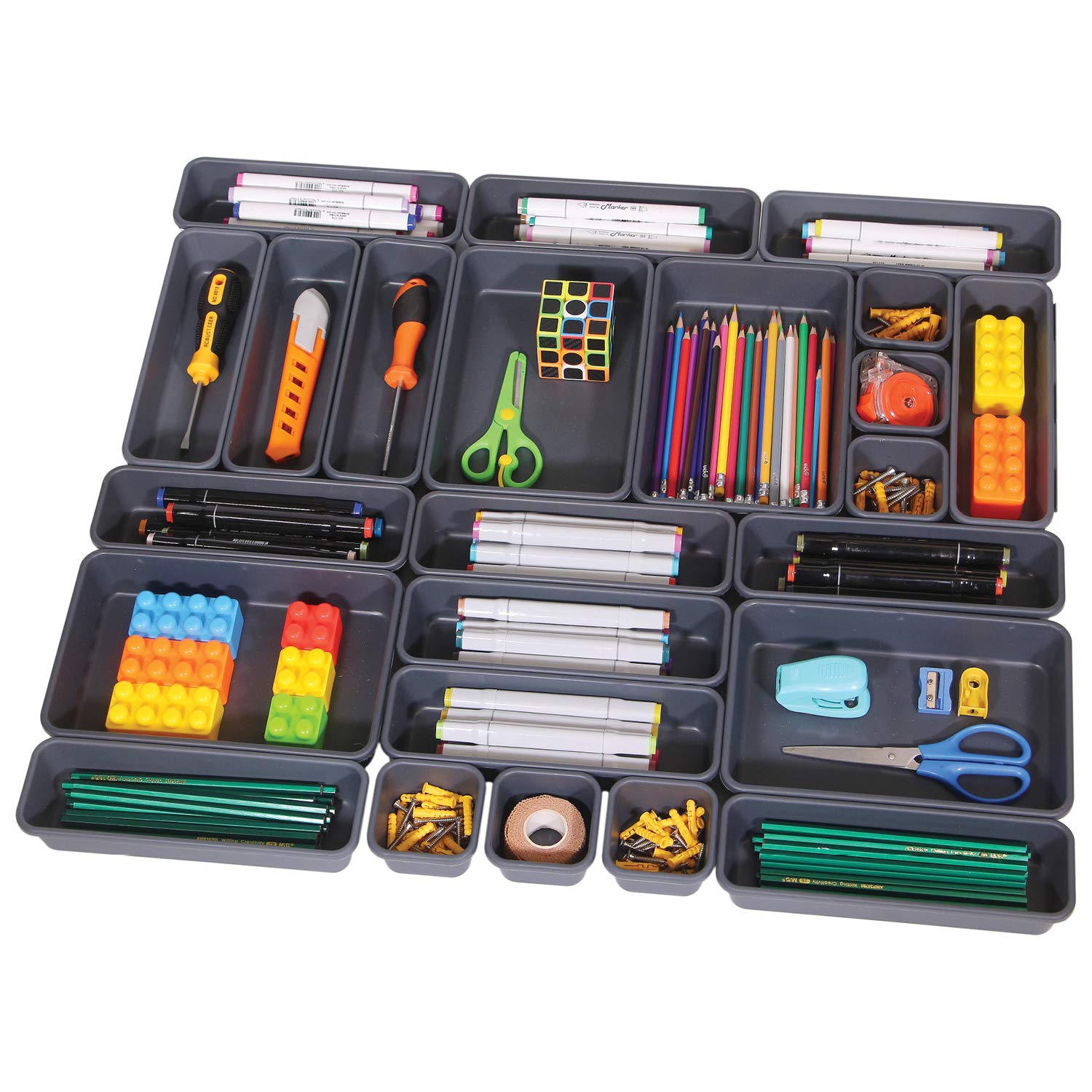 Set of 24 Interlocking Desk Drawer Organizer Tray Dividers Plastic ...