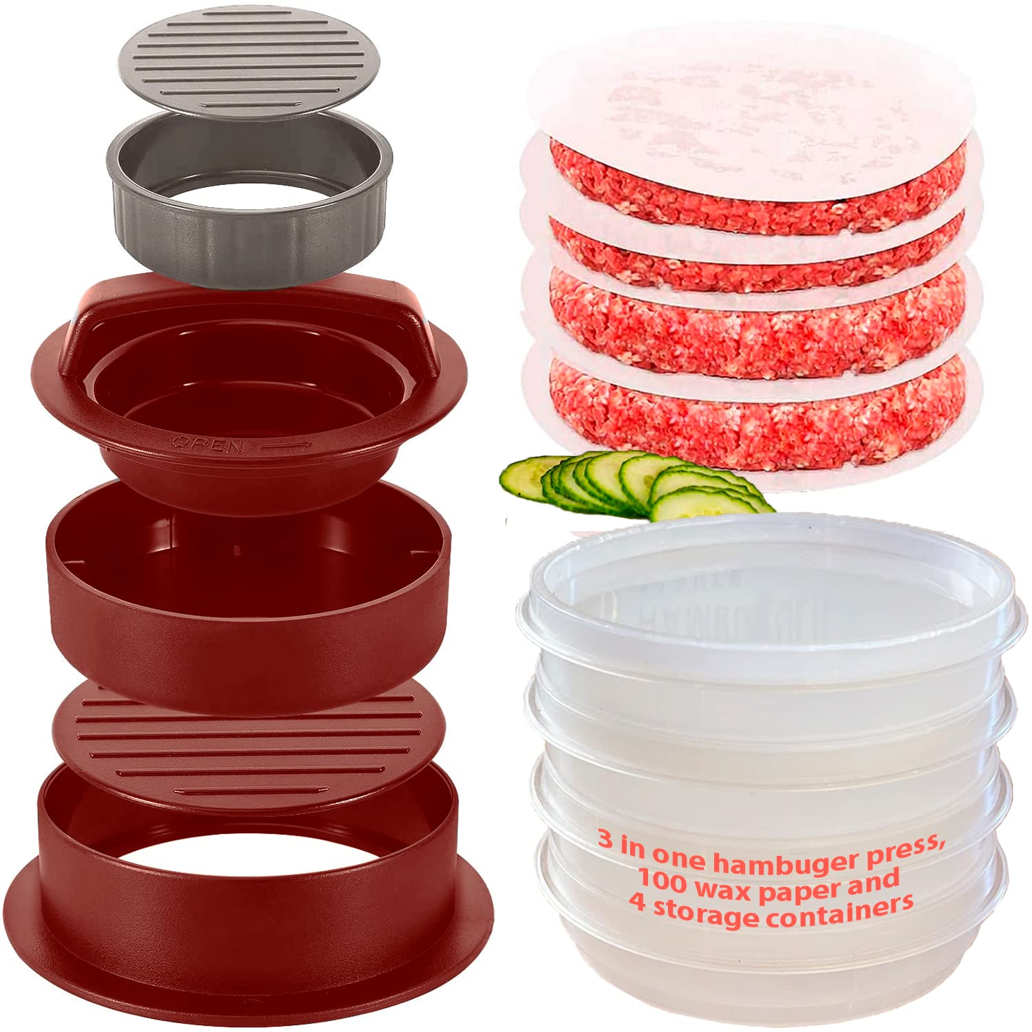Mua Hamburger Press Patty Maker Freezer Containers - 100 Patty Papers ...