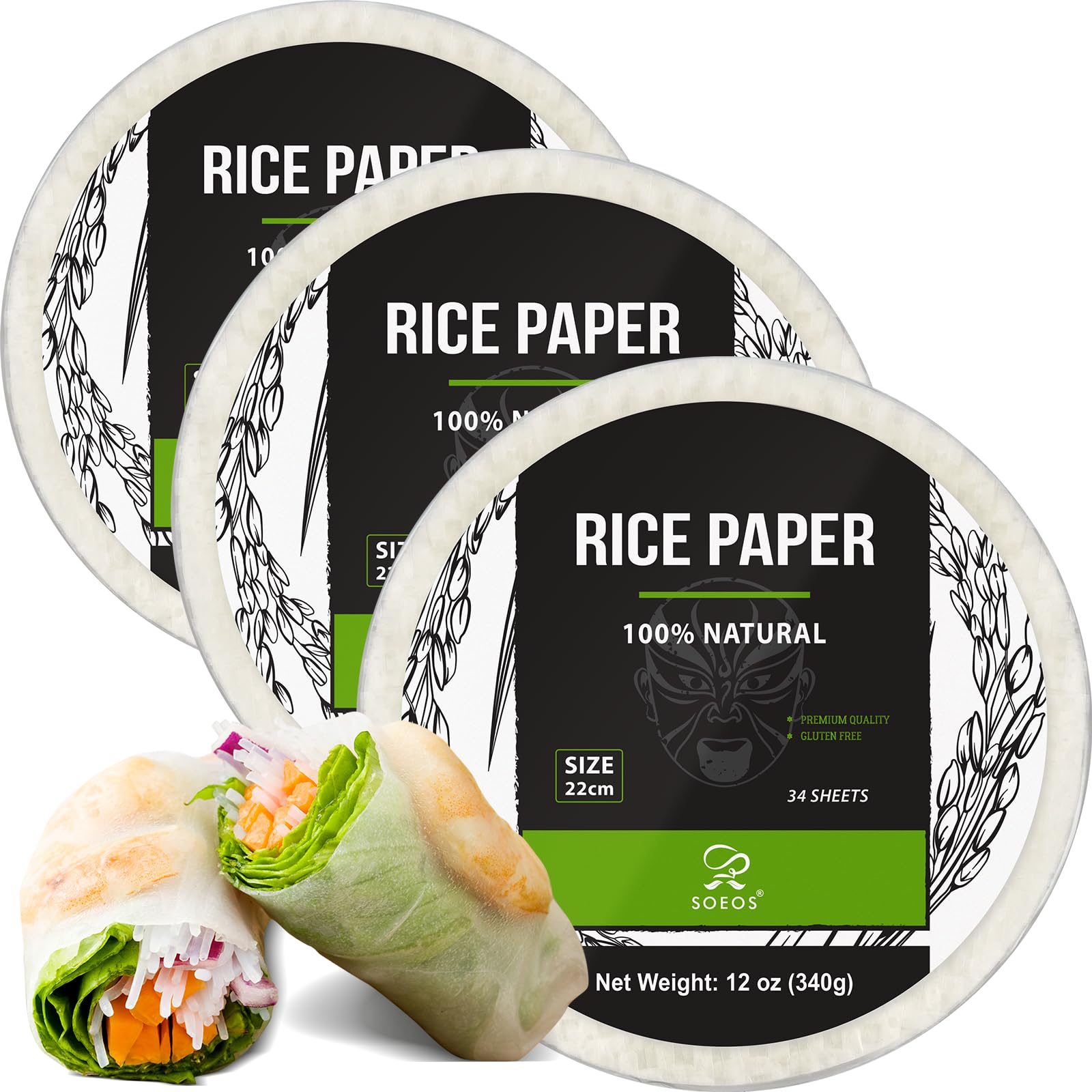 Soeos Rice Paper, White Rice Paper Wrappers, 3 Pack, 34 Sheets-Fresh ...