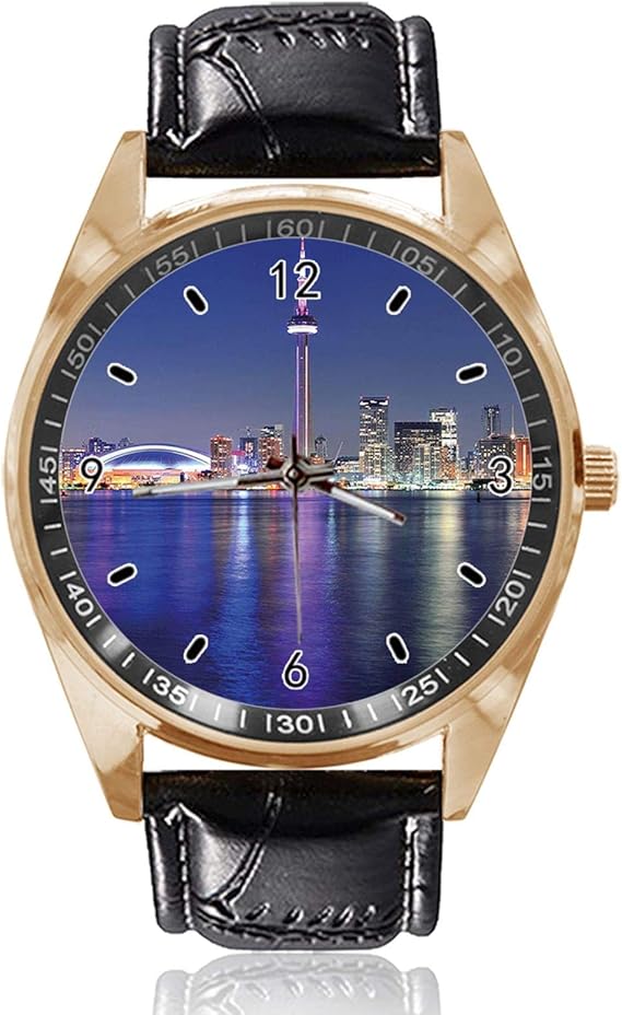 Night Lights Custom Design Wrist Watch Analog Quartz Gold Dial Classic ...