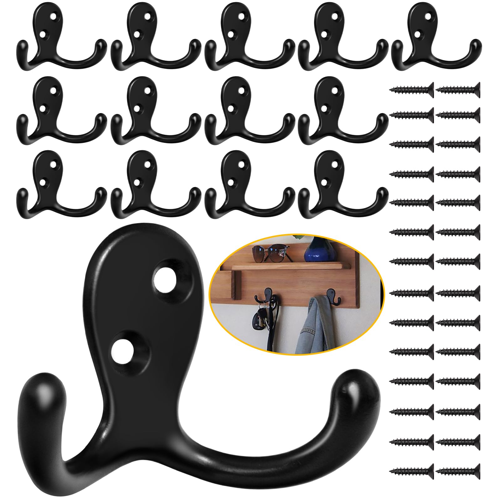 Mua 14 Pack Coat Hooks, Heavy Duty Double Prong Coat Hooks Wall Mounted ...