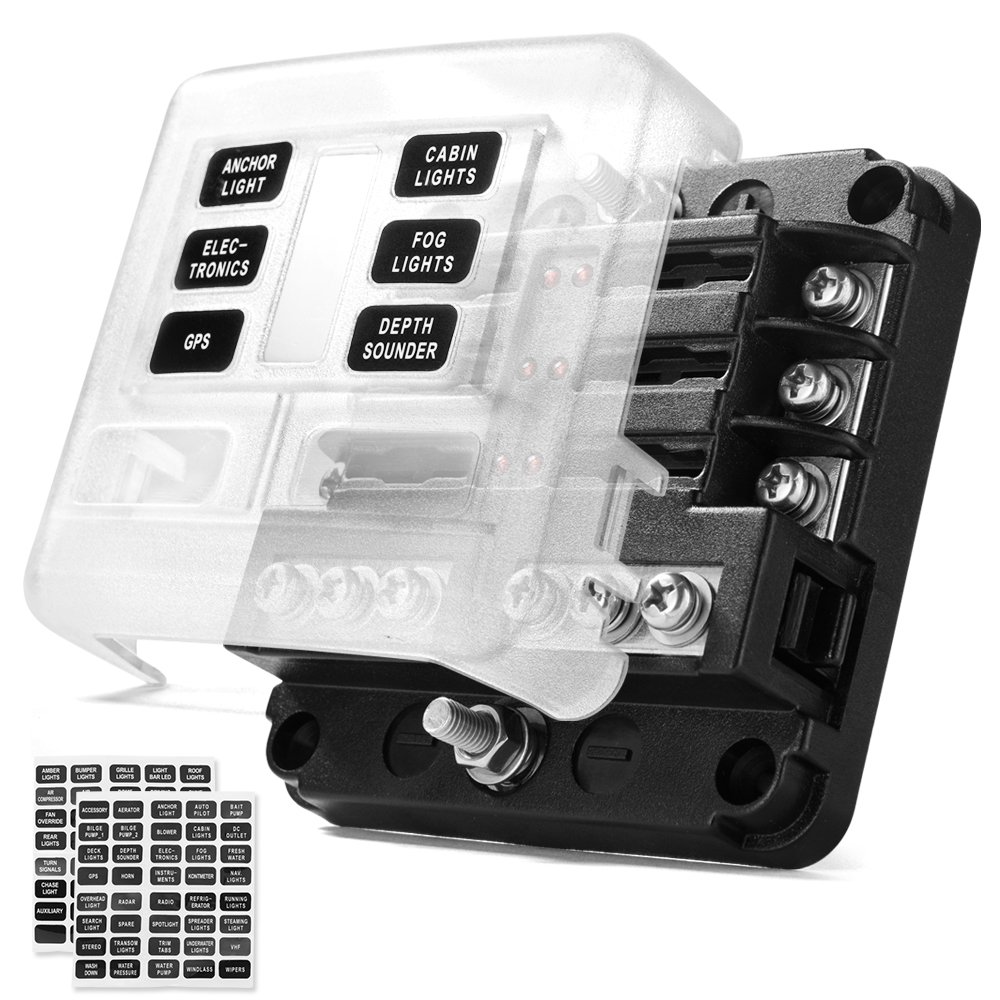 MICTUNING 6-Way Blade Fuse Box with LED Warning Indicator & Damp-Proof ...