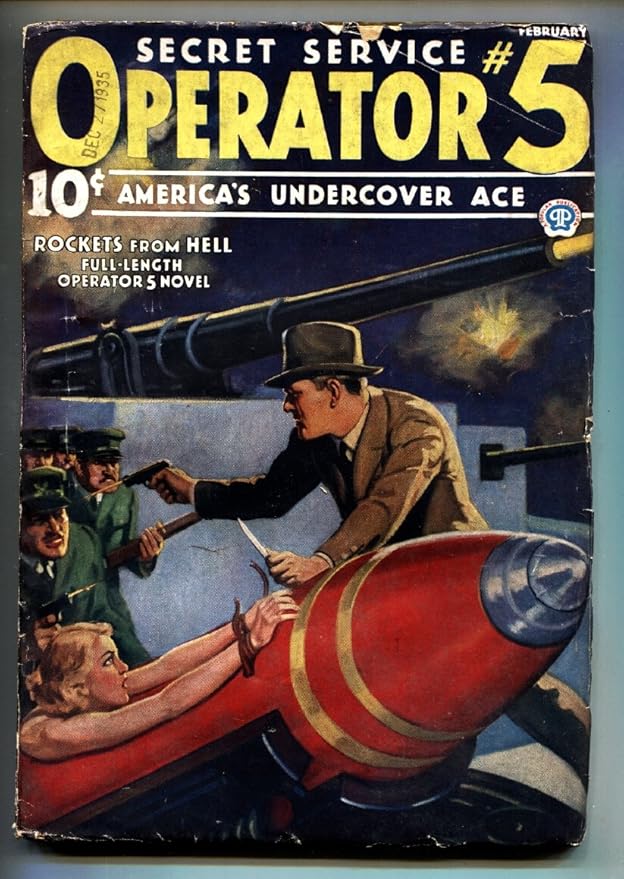 Operator #5 2/1936-Popular-hero pulp-Woman tied to bomb on cover at ...