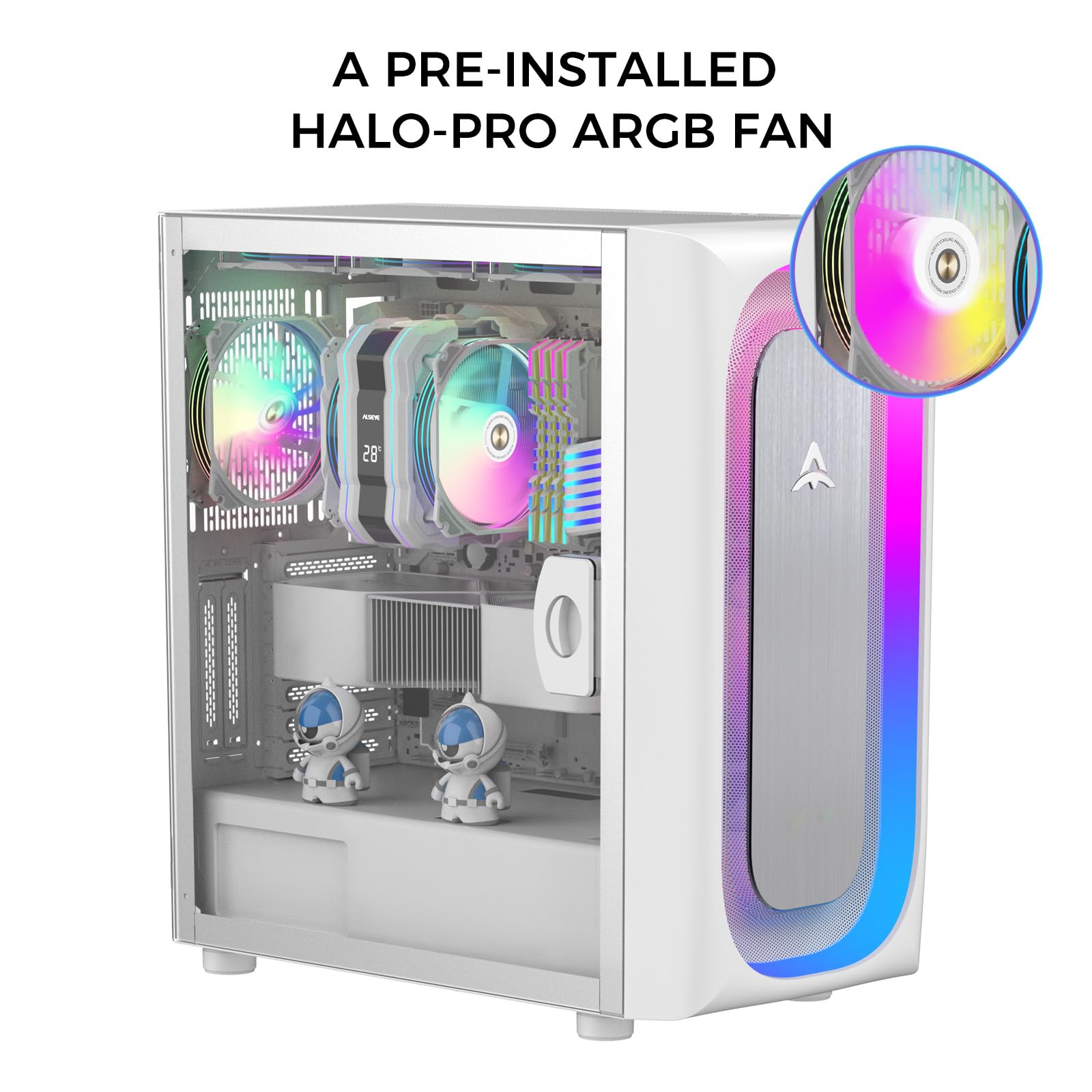 Mua ALSEYE Ai-Pro White E-ATX Gaming PC Case with Pre-Installed Halo ...