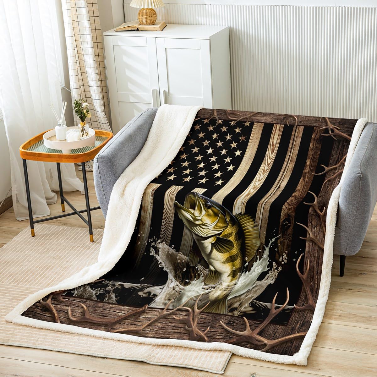 Homewish Hunting Fishing Throw Blanket,Bass Fish Blankets,Vintage ...