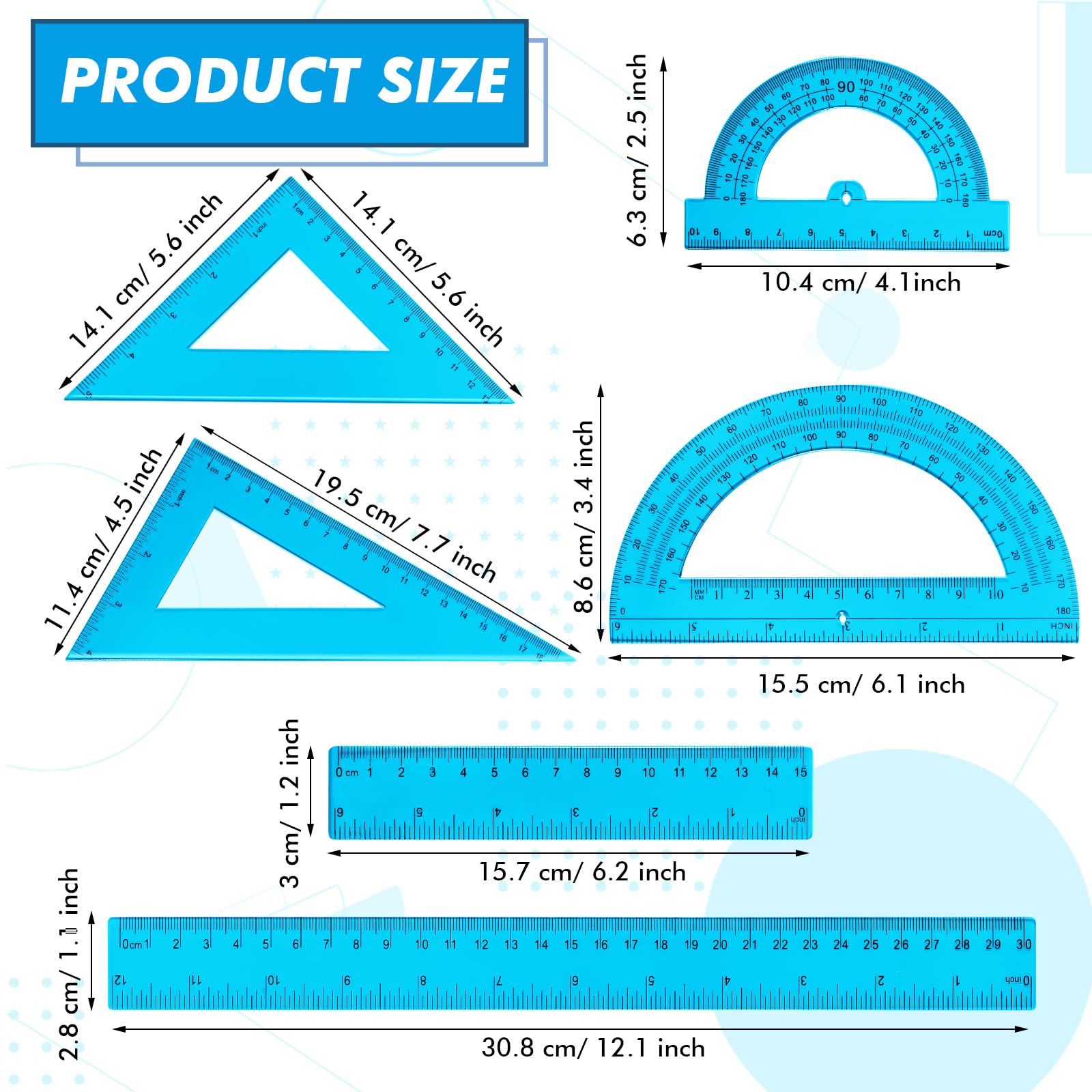 Mua Tenare 1 Set Plastic Ruler Math Set Includes Protractor, Triangle Rulers, 12 Inch 6 Inch ...