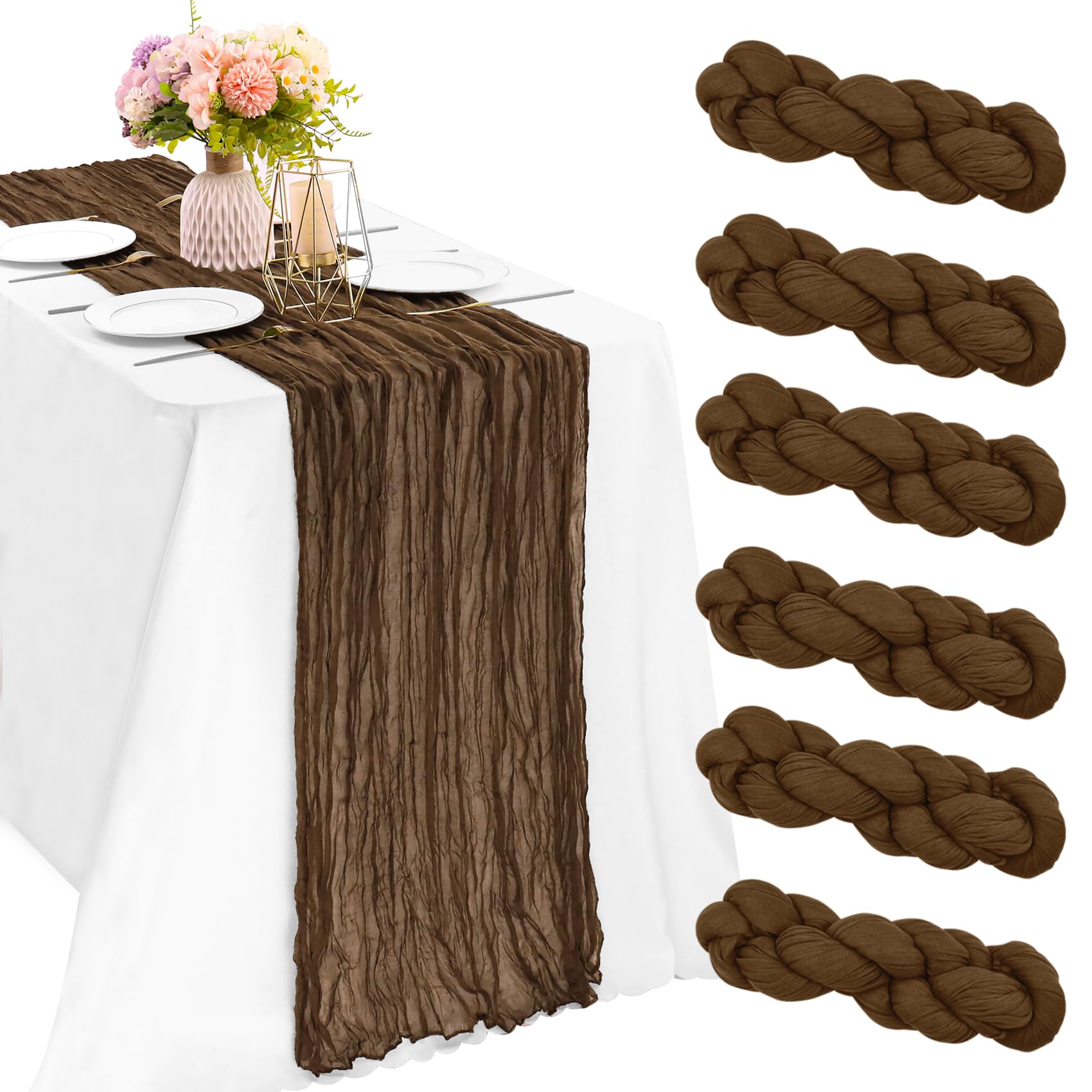 6 Pieces Brown 10FT Cheesecloth Table Runner Boho Gauze Fabric Table ...